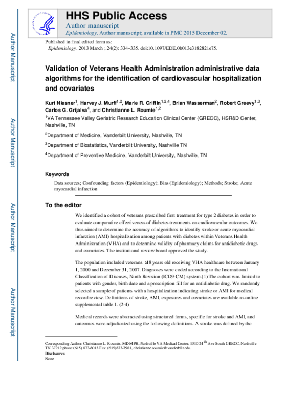 (PDF) Validation of VA Administrative Data Algorithms for Identifying Cardiovascular Disease ...
