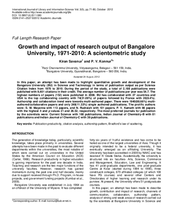 (PDF) A scientometric study | Kiran Savanur - Academia.edu