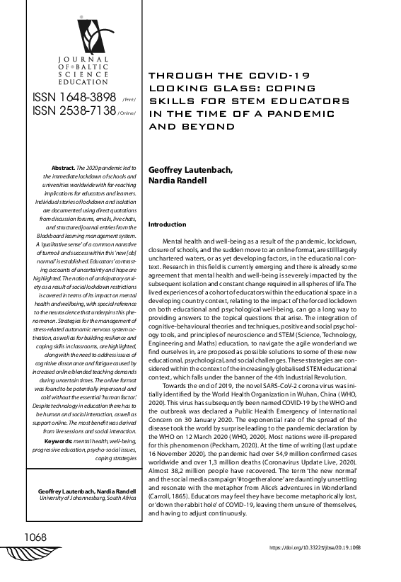 (PDF) Through the COVID-19 Looking Glass: Coping Skills for Stem ...