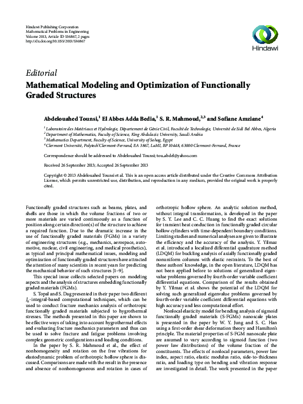 (PDF) Mathematical Modeling and Optimization of Functionally Graded Structures
