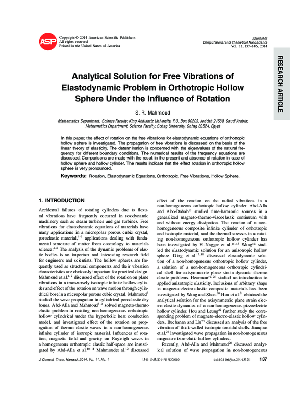 (PDF) Analytical Solution for Free Vibrations of Elastodynamic Problem in Orthotropic Hollow ...