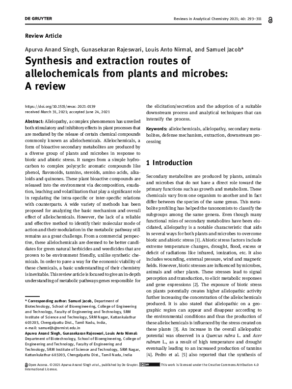 (PDF) Synthesis and extraction routes of allelochemicals from plants ...
