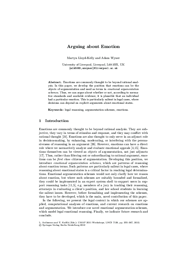 (PDF) Arguing about Emotion