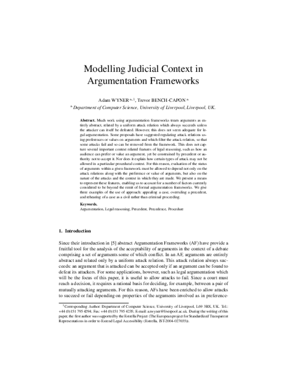 Pdf Modelling Judicial Context In Argumentation Frameworks