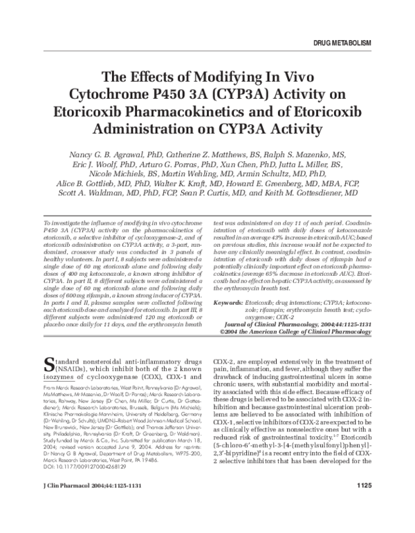(PDF) The Effects of Modifying In Vivo Cytochrome P450 3A (CYP3A) Activity on Etoricoxib ...