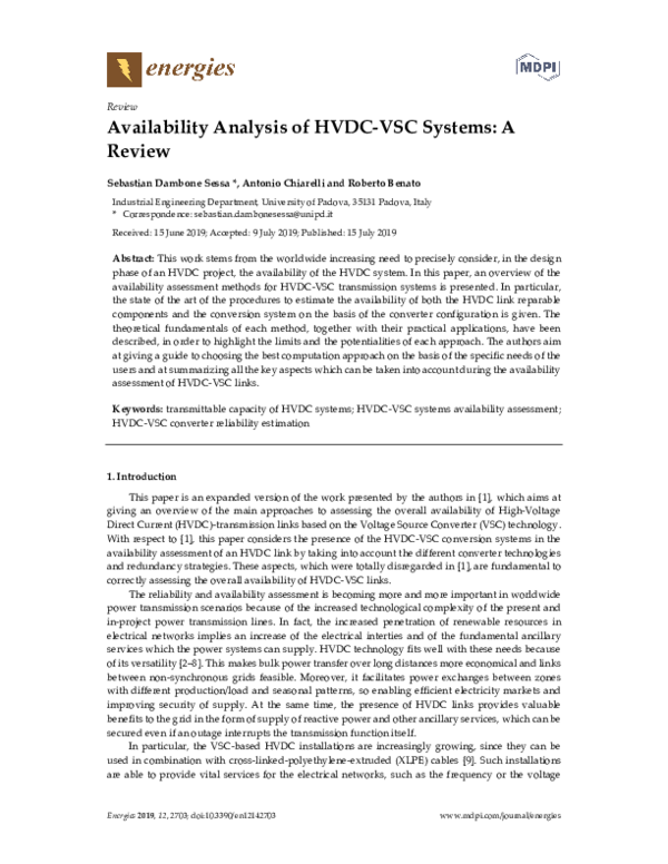 (PDF) Availability Analysis of HVDC-VSC Systems: A Review