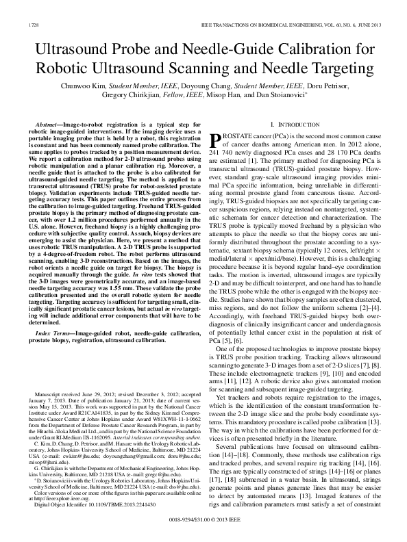 (PDF) Ultrasound Probe and Needle-Guide Calibration for Robotic ...