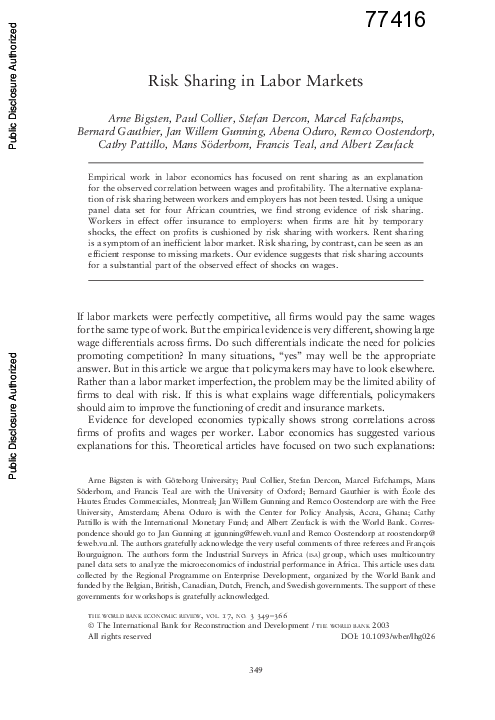 (PDF) Risk Sharing in Labor Markets