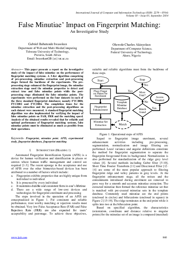 (PDF) False Minutiae’ Impact on Fingerprint Matching: An Investigative Study