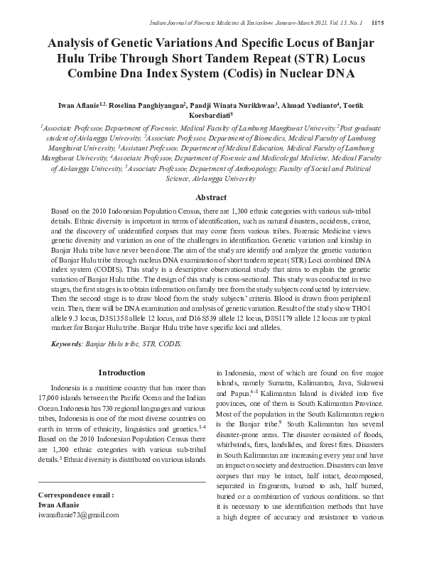 (PDF) Analysis of Genetic Variations And Specific Locus of Banjar Hulu ...