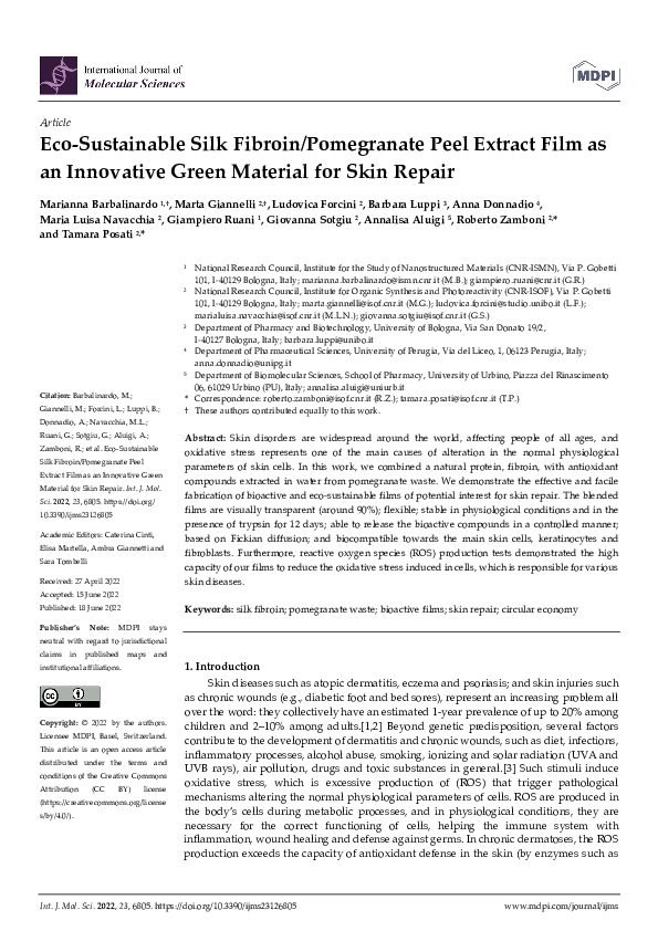 (PDF) Eco-Sustainable Silk Fibroin/Pomegranate Peel Extract Film as an Innovative Green Material ...