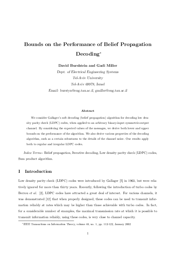 Pdf Bounds On The Performance Of Belief Propagation Decoding Jerry Miller
