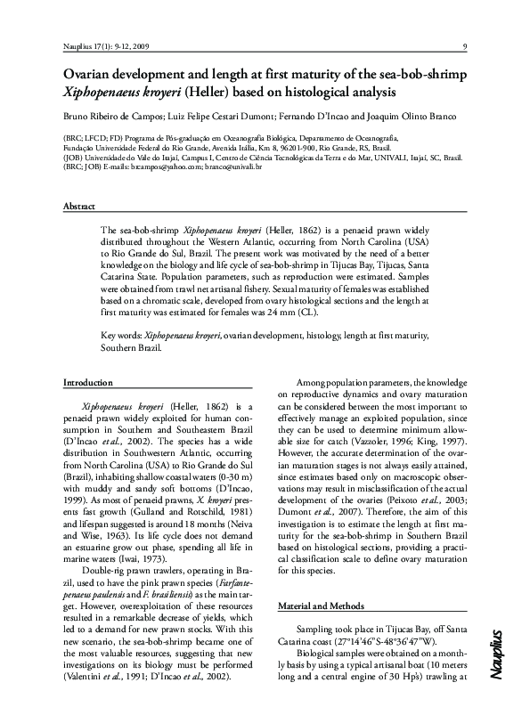 (PDF) Ovarian development and length at first maturity of the sea‑bob ...