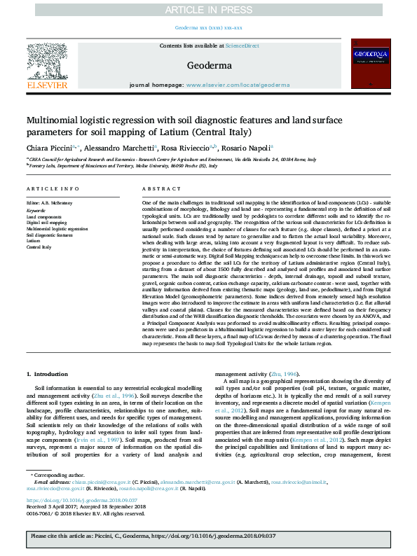 (PDF) Multinomial logistic regression with soil diagnostic features and land surface parameters ...