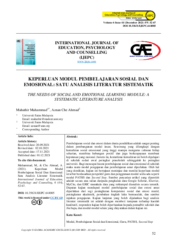 (PDF) The Needs of Social and Emotional Learning Module: A Systematic ...