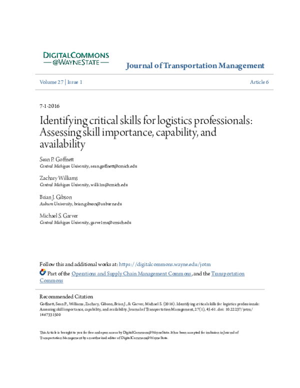 (PDF) Identifying critical skills for logistics professionals ...