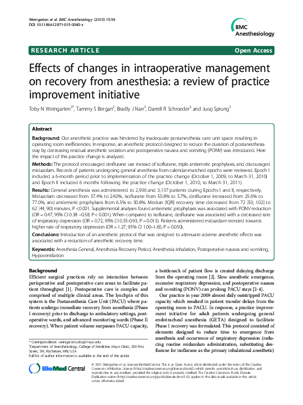 (PDF) Effects of changes in intraoperative management on recovery from ...