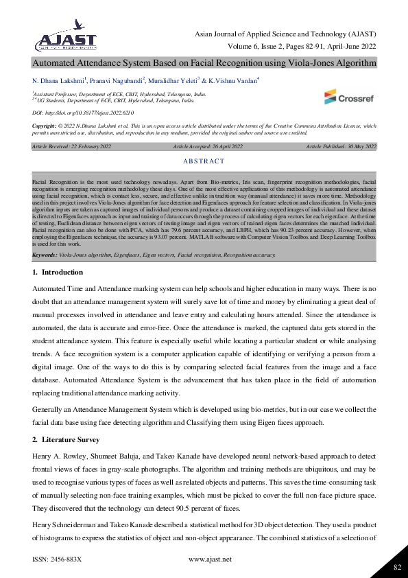 Pdf Automated Attendance System Based On Facial Recognition Using Viola Jones Algorithm