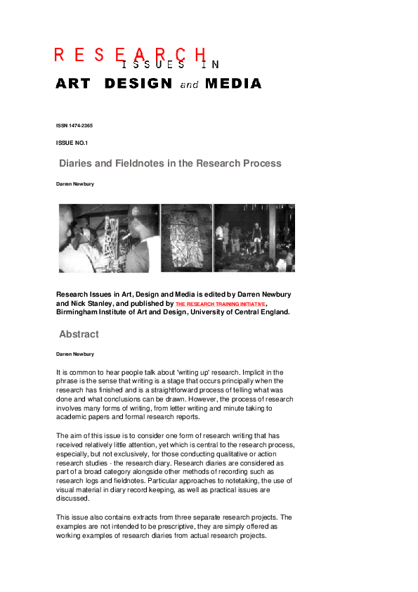 (PDF) Diaries and fieldnotes in the research process