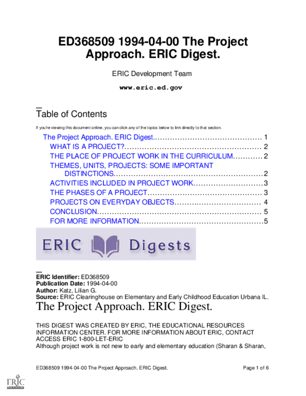 (PDF) The Project Approach. ERIC Digest
