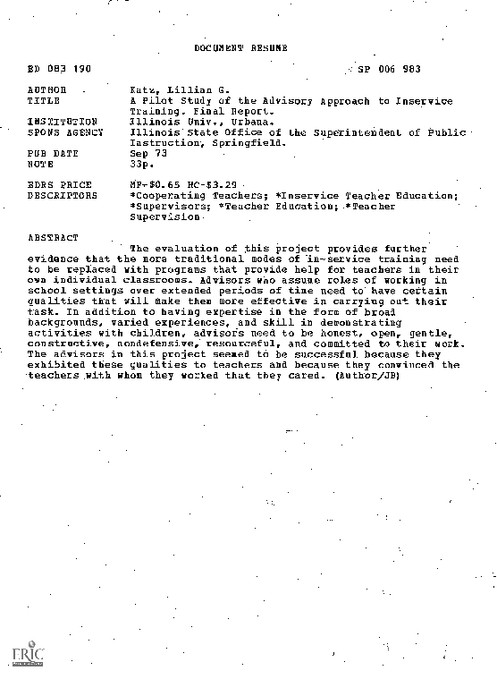 (PDF) A Pilot Study of the Advisory Approach to Inservice Training ...