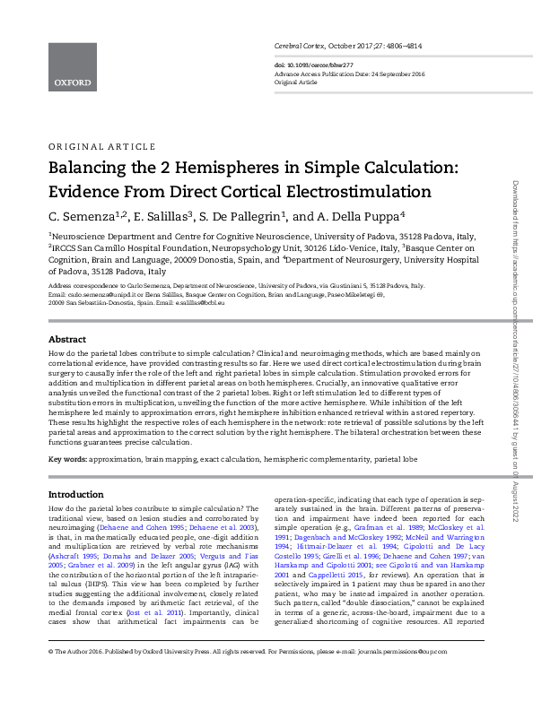 (PDF) Balancing the 2 Hemispheres in Simple Calculation: Evidence From ...