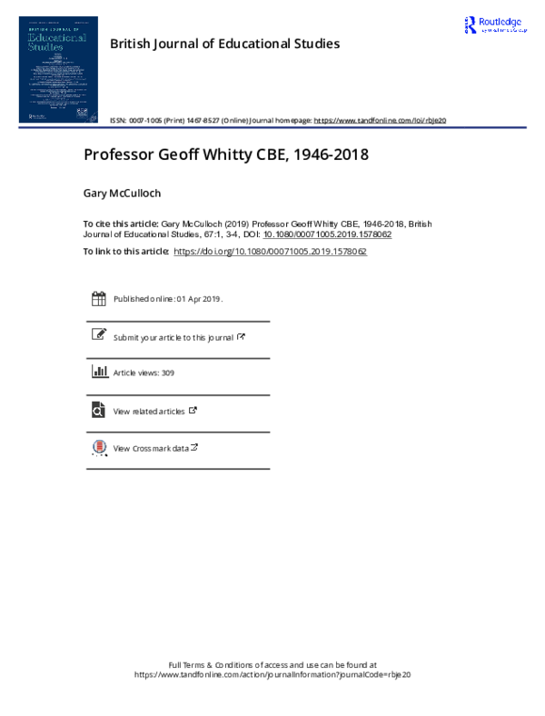 (PDF) Professor Geoff Whitty CBE, 1946-2018