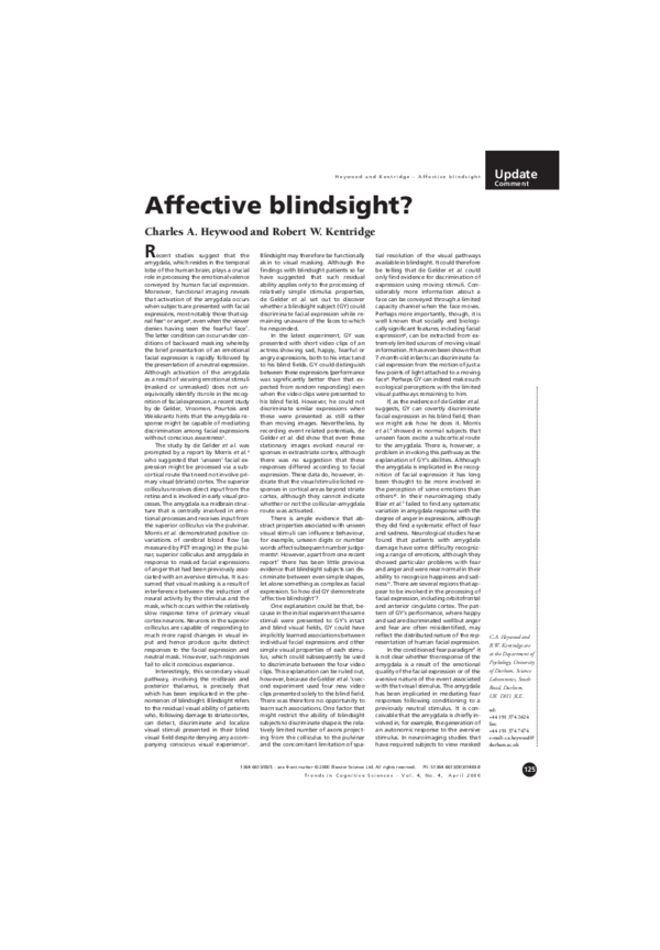 (PDF) Affective blindsight?