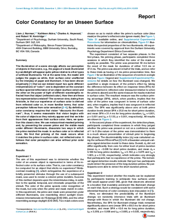 (PDF) Color Constancy for an Unseen Surface