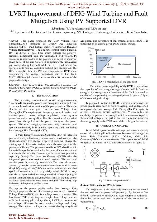 Pdf Lvrt For Dfig Wind Turbines With Pv Dvr Support