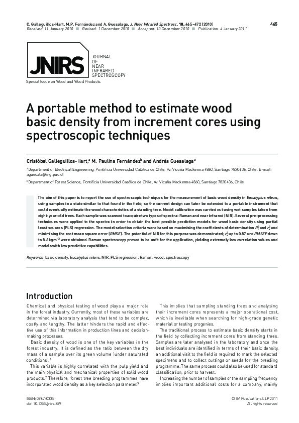 (PDF) A portable method to estimate wood basic density from increment cores using spectroscopic ...
