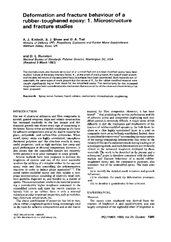 Pdf Deformation And Fracture Behaviour Of A Rubber Toughened Epoxy 1 Microstructure And