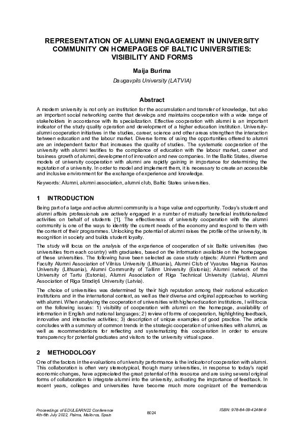 (PDF) REPRESENTATION OF ALUMNI ENGAGEMENT IN UNIVERSITY COMMUNITY ON ...