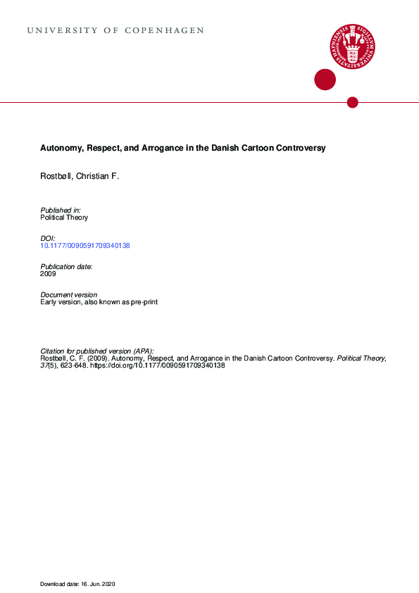 (PDF) Autonomy, Respect, and Arrogance in the Danish Cartoon Controversy