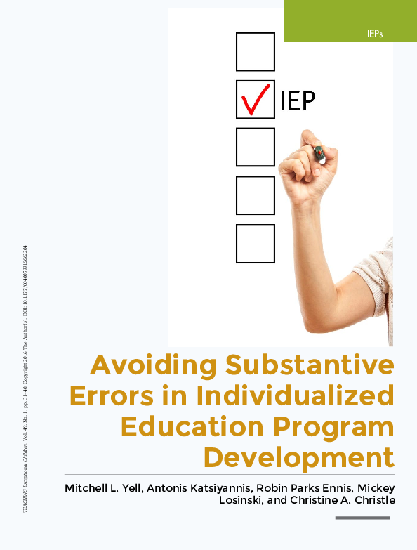 (PDF) Avoiding Substantive Errors in Individualized Education Program Development