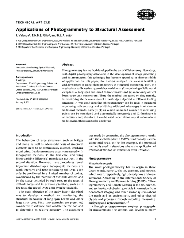 (PDF) Applications of Photogrammetry to Structural Assessment
