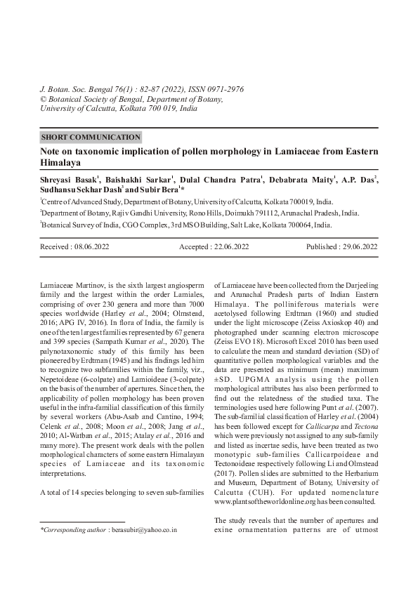 (PDF) Note on taxonomic implication of pollen morphology in Lamiaceae ...