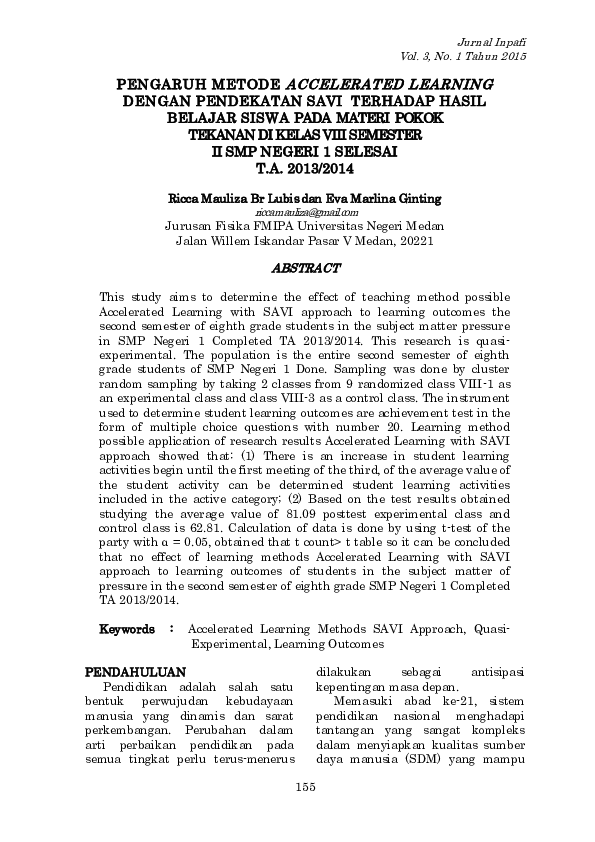 (PDF) Pengaruh Metode Accelerated Learning Dengan Pendekatan Savi ...