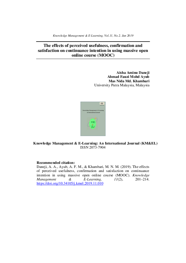 (PDF) The effects of perceived usefulness, confirmation and satisfaction on continuance ...
