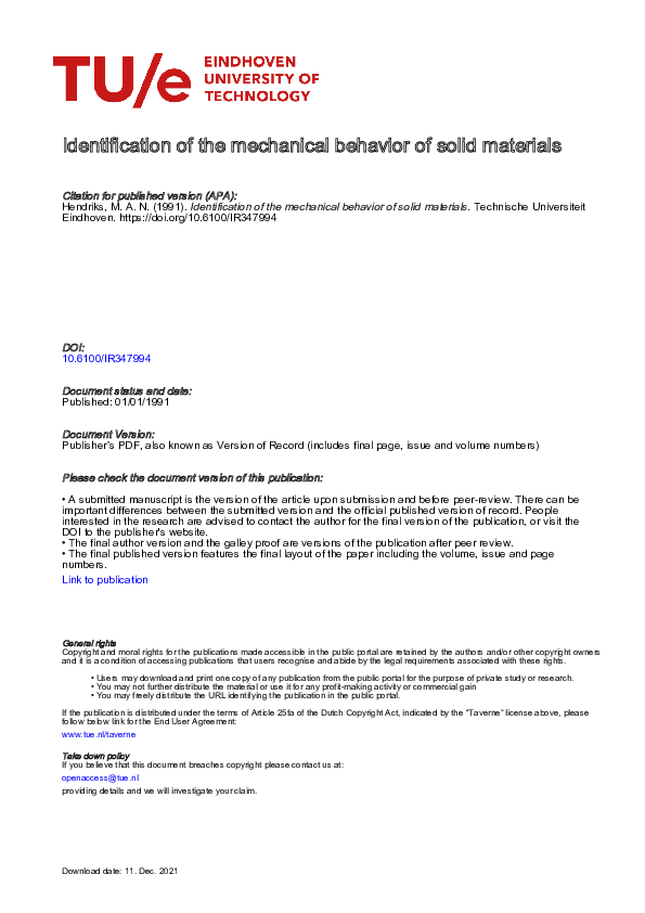 (PDF) Identification of Materials’ Mechanical parameters