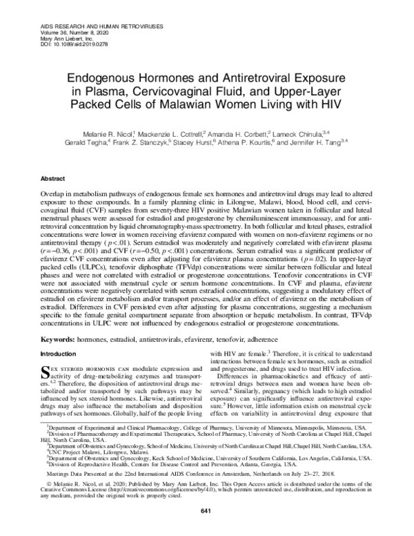 (PDF) Endogenous hormones and anitretroviral exposure in plasma ...