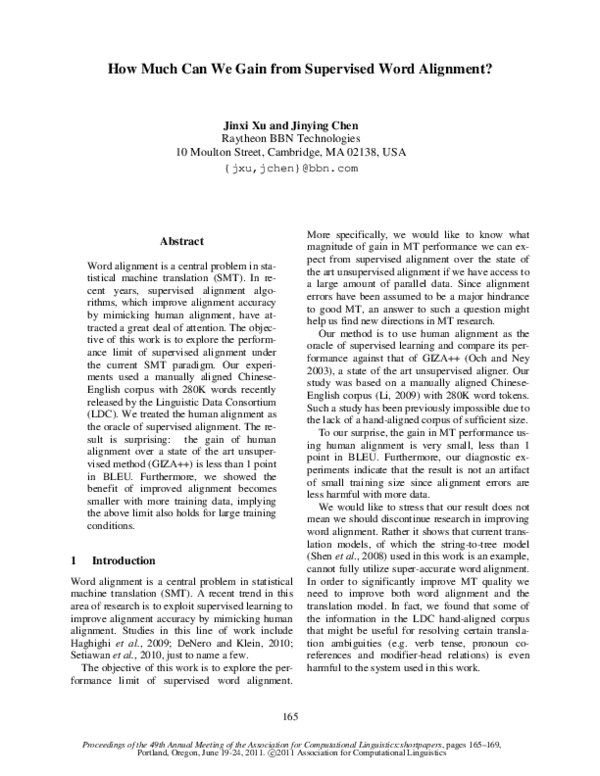 Pdf How Much Can We Gain From Supervised Word Alignment Jinying Chen