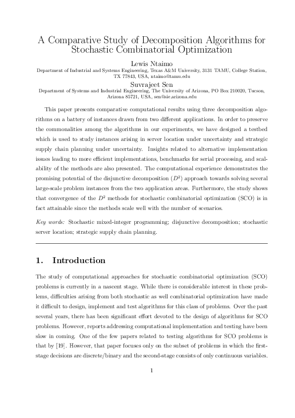 (PDF) A comparative study of decomposition algorithms for stochastic combinatorial optimization