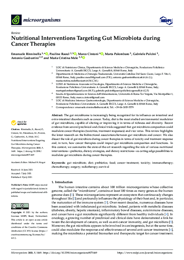 (PDF) Nutritional Interventions Targeting Gut Microbiota during Cancer Therapies