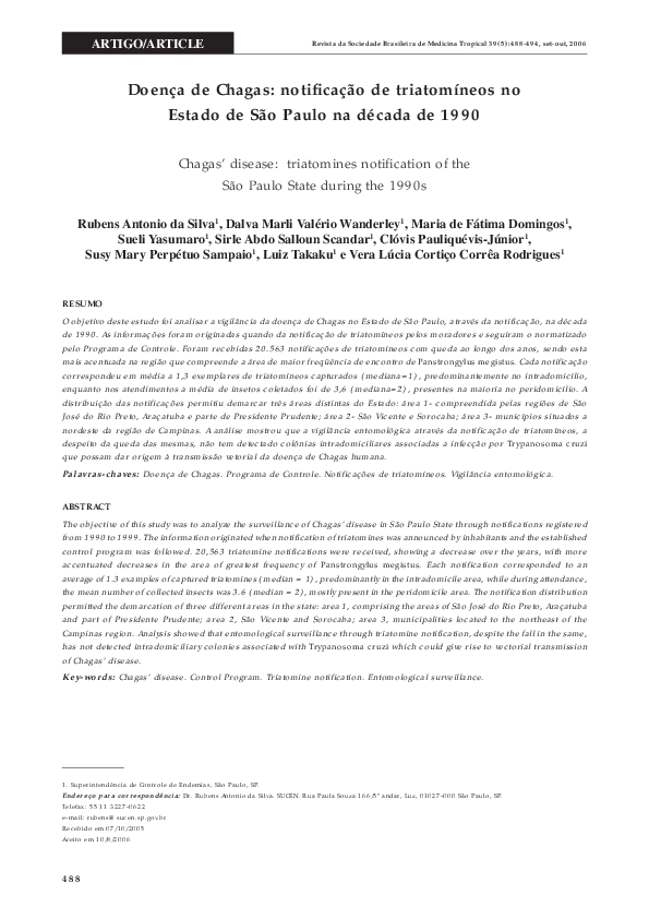 (PDF) Doença de Chagas: notificação de triatomíneos no Estado de São ...