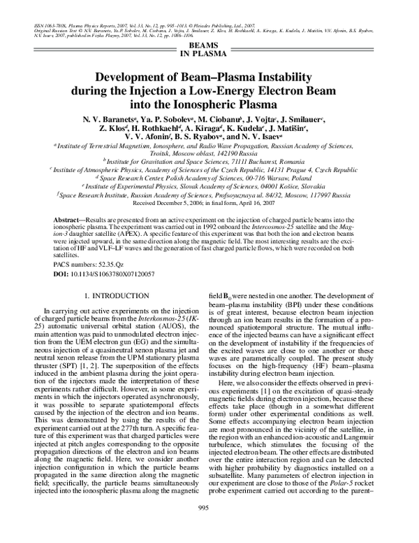 (PDF) Development of beam-plasma instability during the injection a low-energy electron beam ...