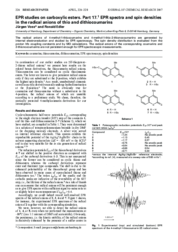 (PDF) EPR studies on carboxylic esters. Part 17. EPR spectra and spin ...