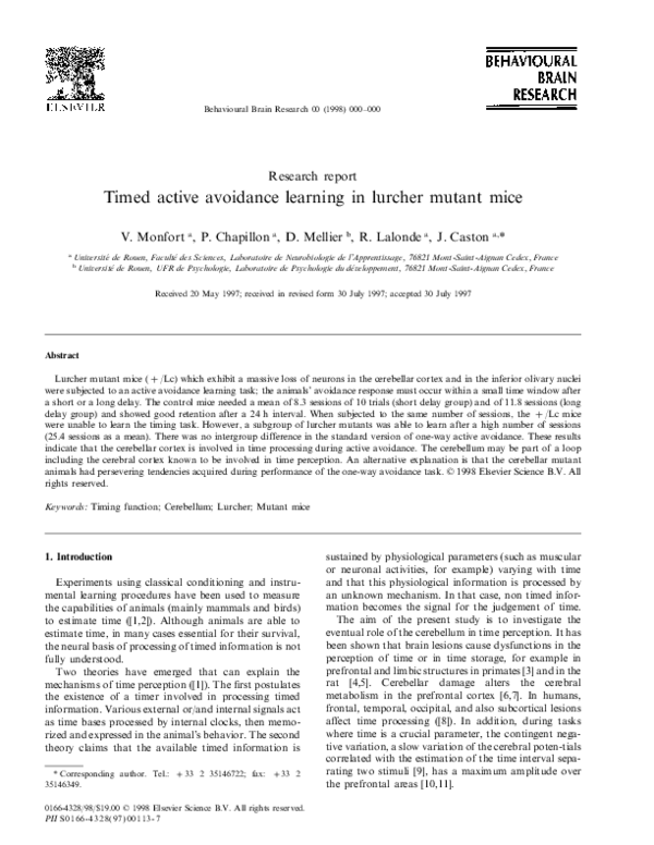 (PDF) Timed active avoidance learning in lurcher mutant mice