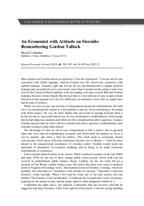 (PDF) An Economist with Attitude on Steroids: Remembering Gordon Tullock