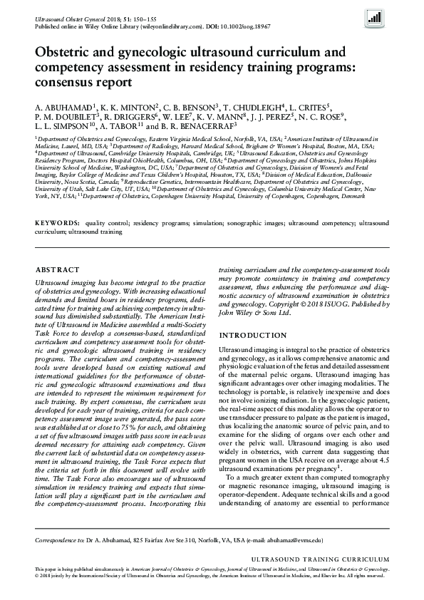(PDF) Obstetric and gynecologic ultrasound curriculum and competency ...